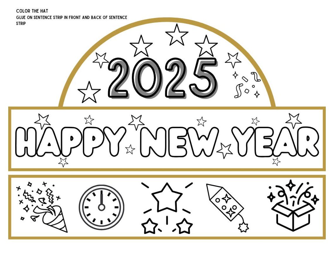 Happy New Years Hat, Printable Hat, Kindergarten, Primary Grades ...