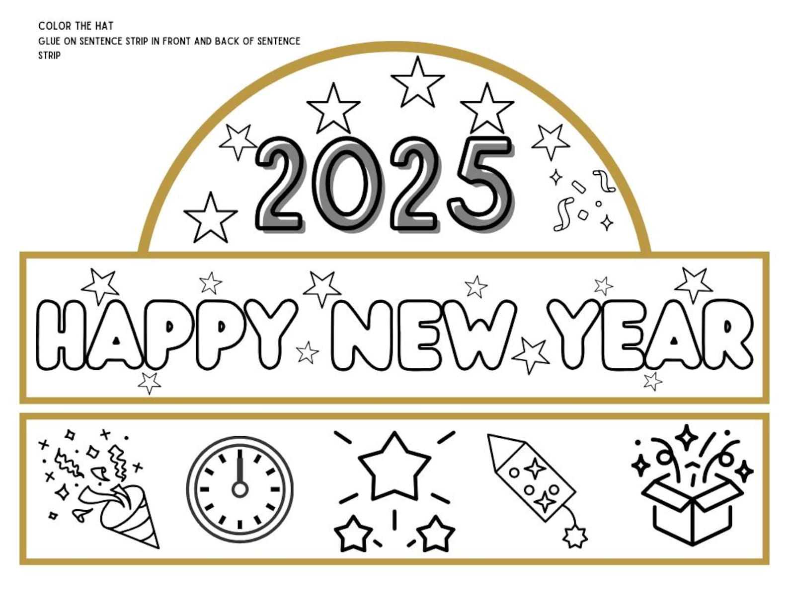 Happy New Years Hat, Printable Hat, Kindergarten, Primary Grades ...