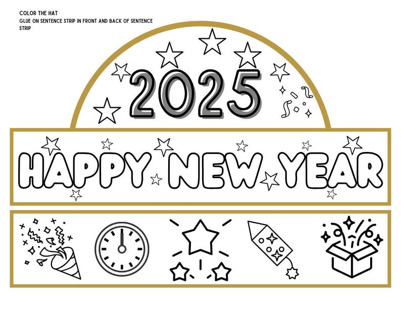 Happy New Years Hat, Printable Hat, Kindergarten, Primary Grades ...