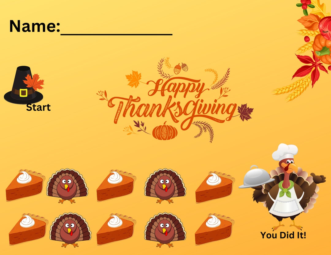 Thanksgiving Sticker Behavior Chart, Childcare, Daycare, Elementary ...