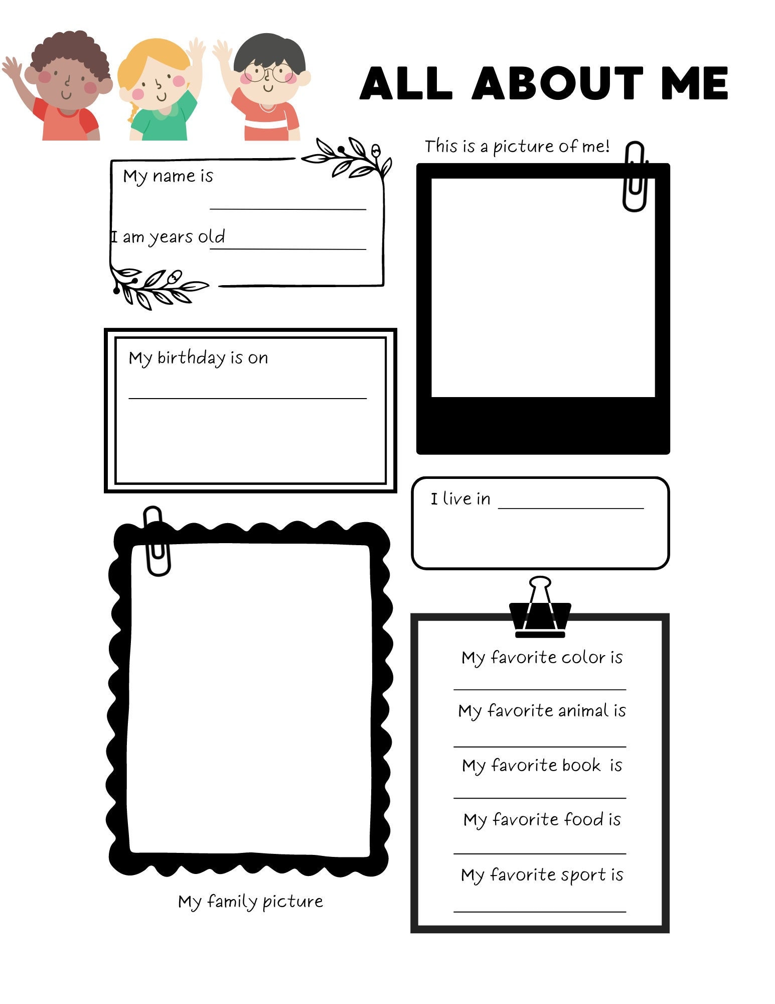 School Printable, Printable Page, All About Me, Kindergarten, Preschool, Elementary - Etsy