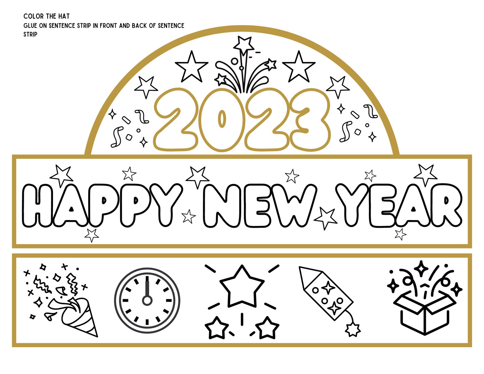 Happy New Years Hat Printable Hat Kindergarten Primary - Etsy