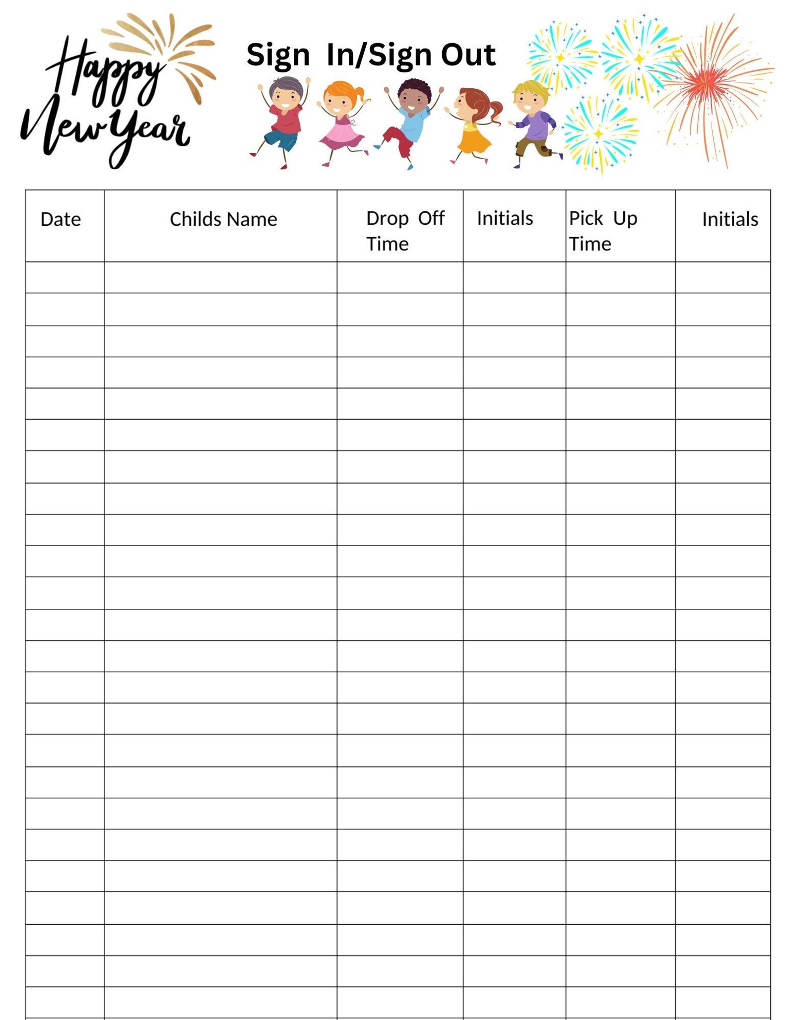 Sign In/ Sign Out Sheet, Daycare Template, Childcare Template, Digitial ...