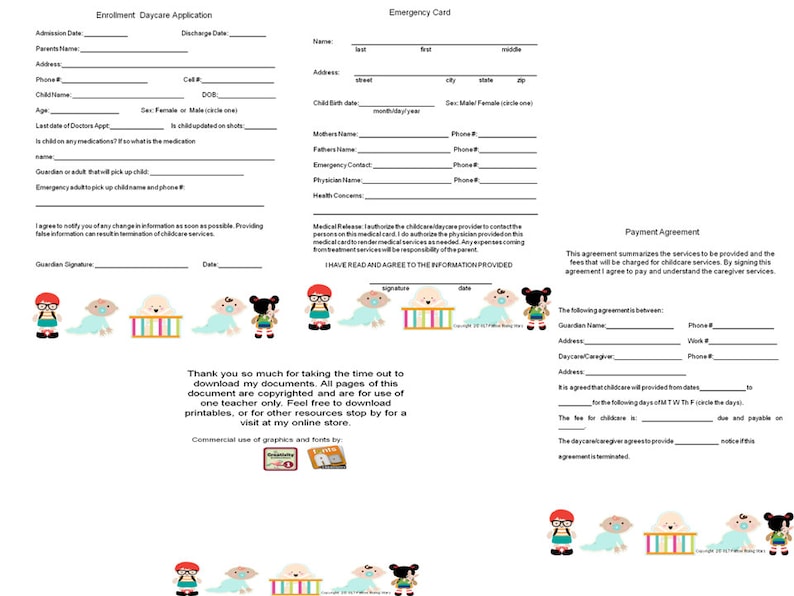 Daycare Enrollment, Daycare, Childcare Forms - Etsy