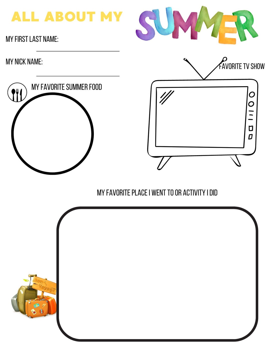 Back to School/ All About Me/ All About My Summer/ Digital Pdf Print - Etsy