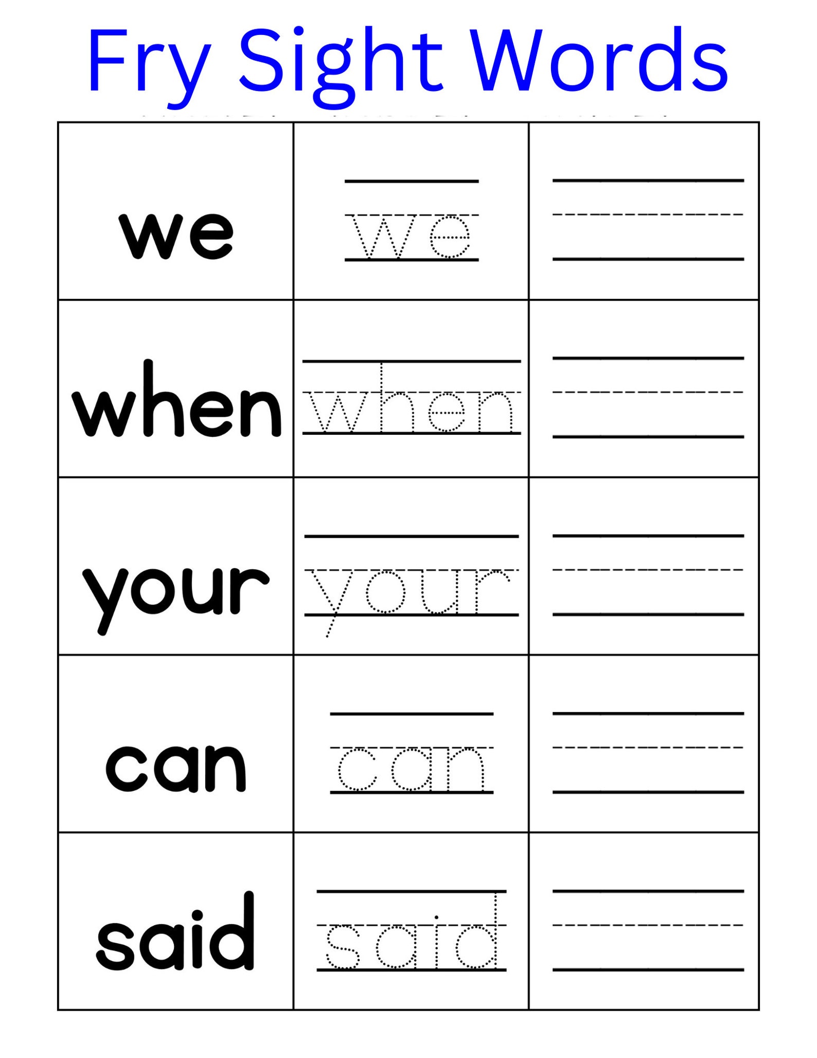 100 Printable Fry Hundred Sight Words, Kindergarten Sight Word, First ...