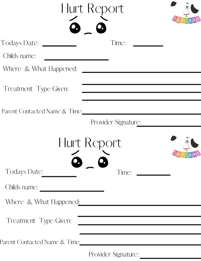 Daycare Template, Daycare Hurt Report, Childcare Template, Digital ...