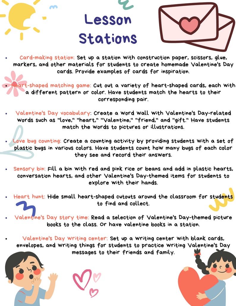 Valentine Lesson Plan, Primary Grades Lesson, Valentine Stations ...