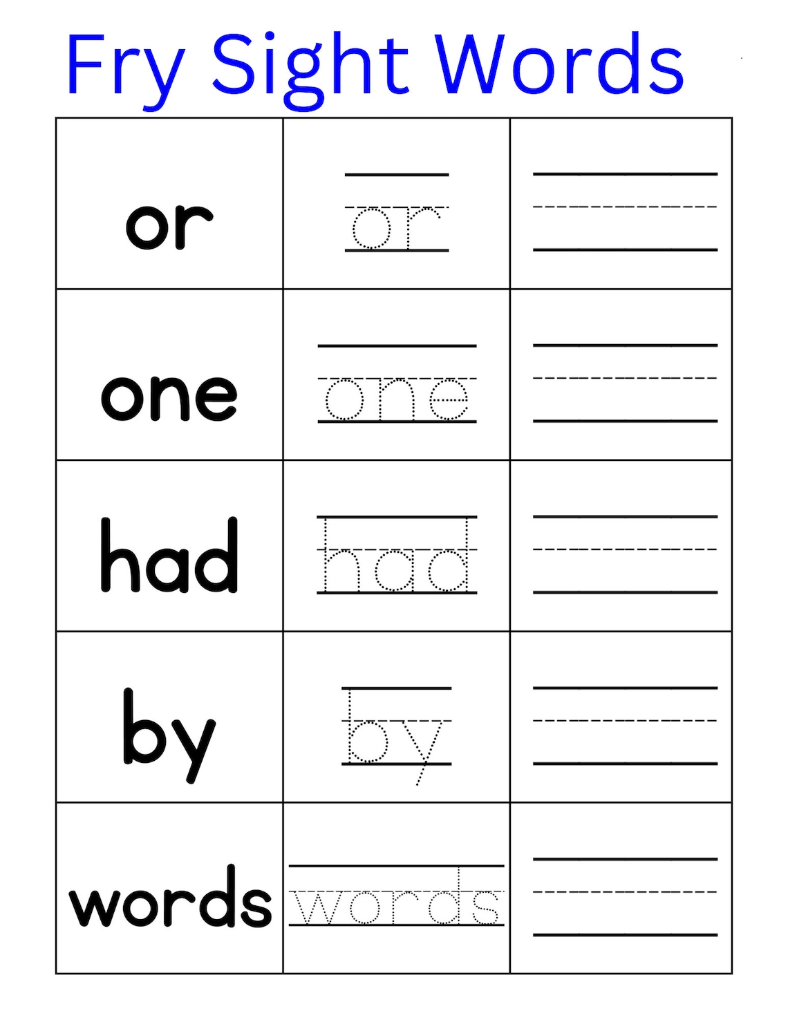 100 Printable Fry Hundred Sight Words, Kindergarten Sight Word, First ...