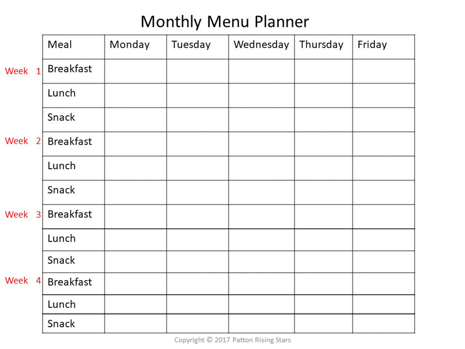 Childcare Menu Templates , Daycare Menu Template, Monthly Menu , Season ...
