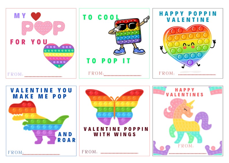 6 Pop It Valentine Cards Pop It Valentine Printables / Pop IT / Poppin ...
