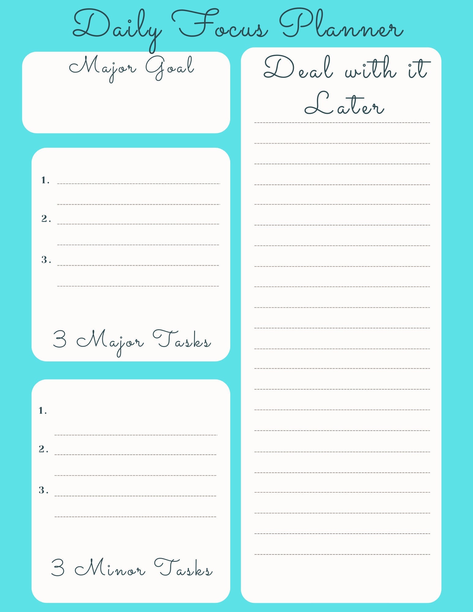 Daily Focus Planner, to Do List, Planner, Printable Planner, Template ...