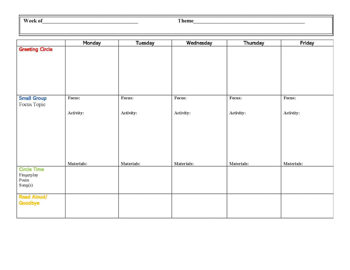 Daycare Lesson Plan, Childcare Template, Blank Template Childcare ...