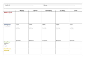 Creative Curriculum Preschool Lesson Plan Template