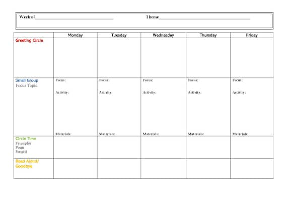 Daycare Lesson Plan Childcare Template Blank Template - Etsy UK