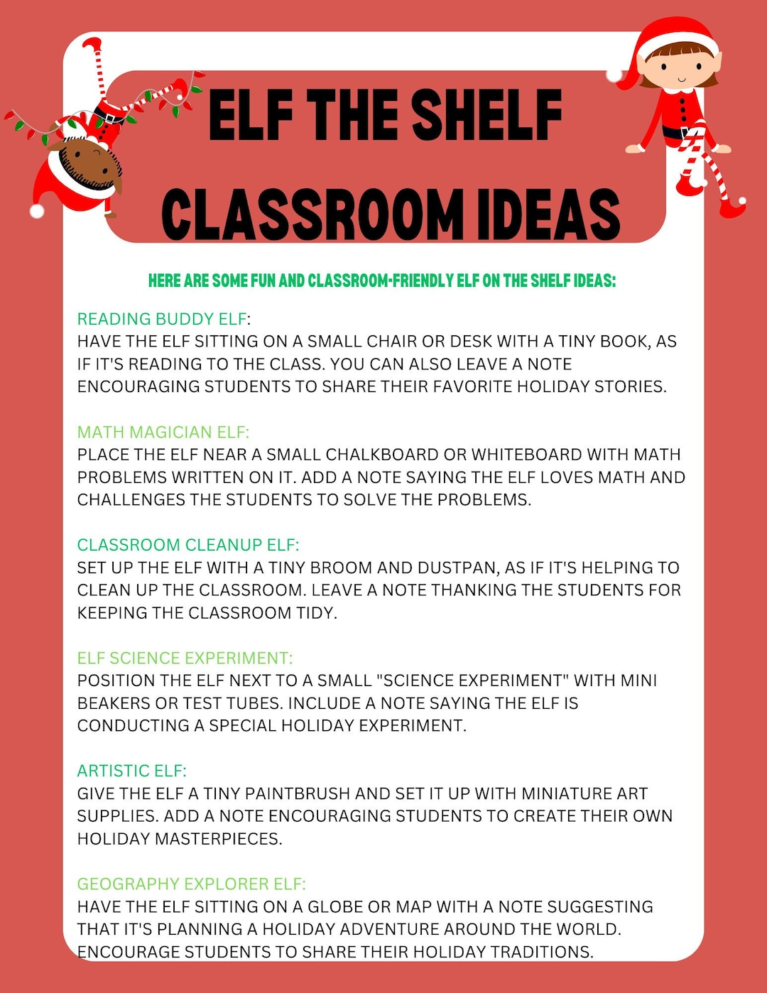 Elf on the Shelf Classroom Ideas - Etsy