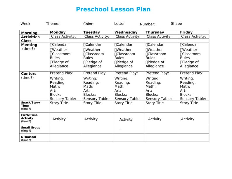 Editable Preschool Lesson Plan Template, Daycare/ Childcare Templates ...