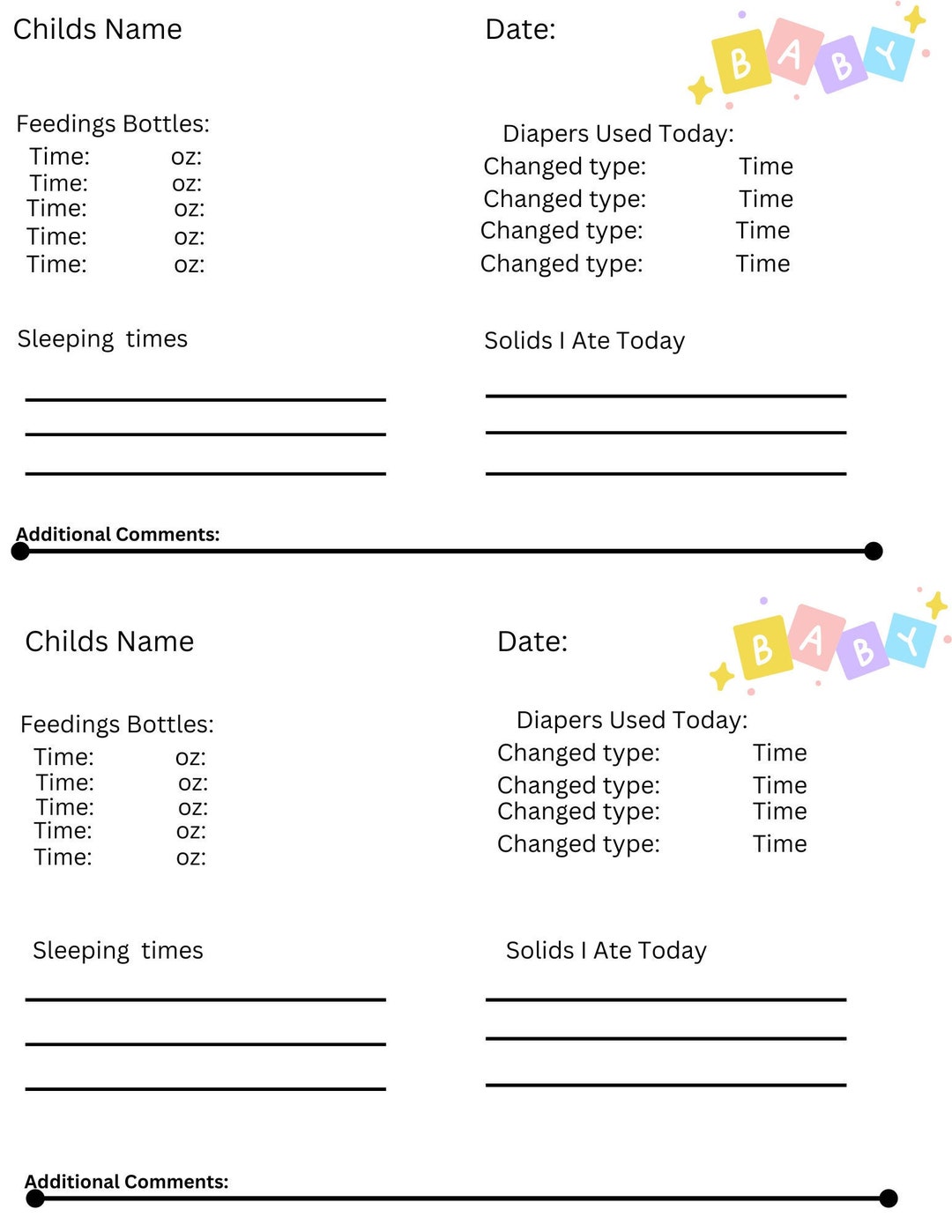 Infant Daily Report, Childcare Template, Daycare Template - Etsy