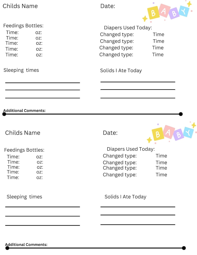Infant Daily Report, Childcare Template, Daycare Template - Etsy