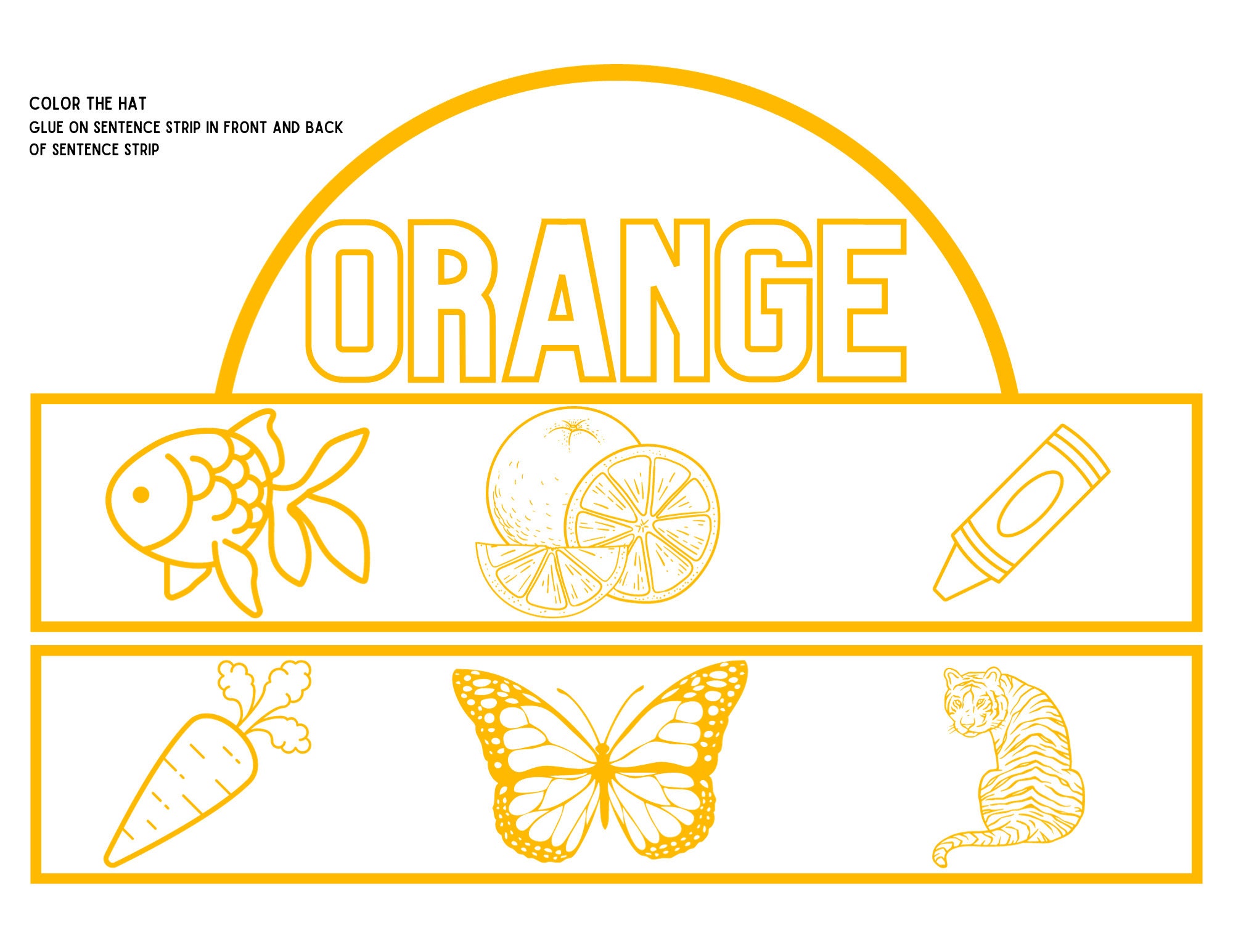 Color Orange Hat, Printable Hat, Kindergarten, Primary Grades, School ...