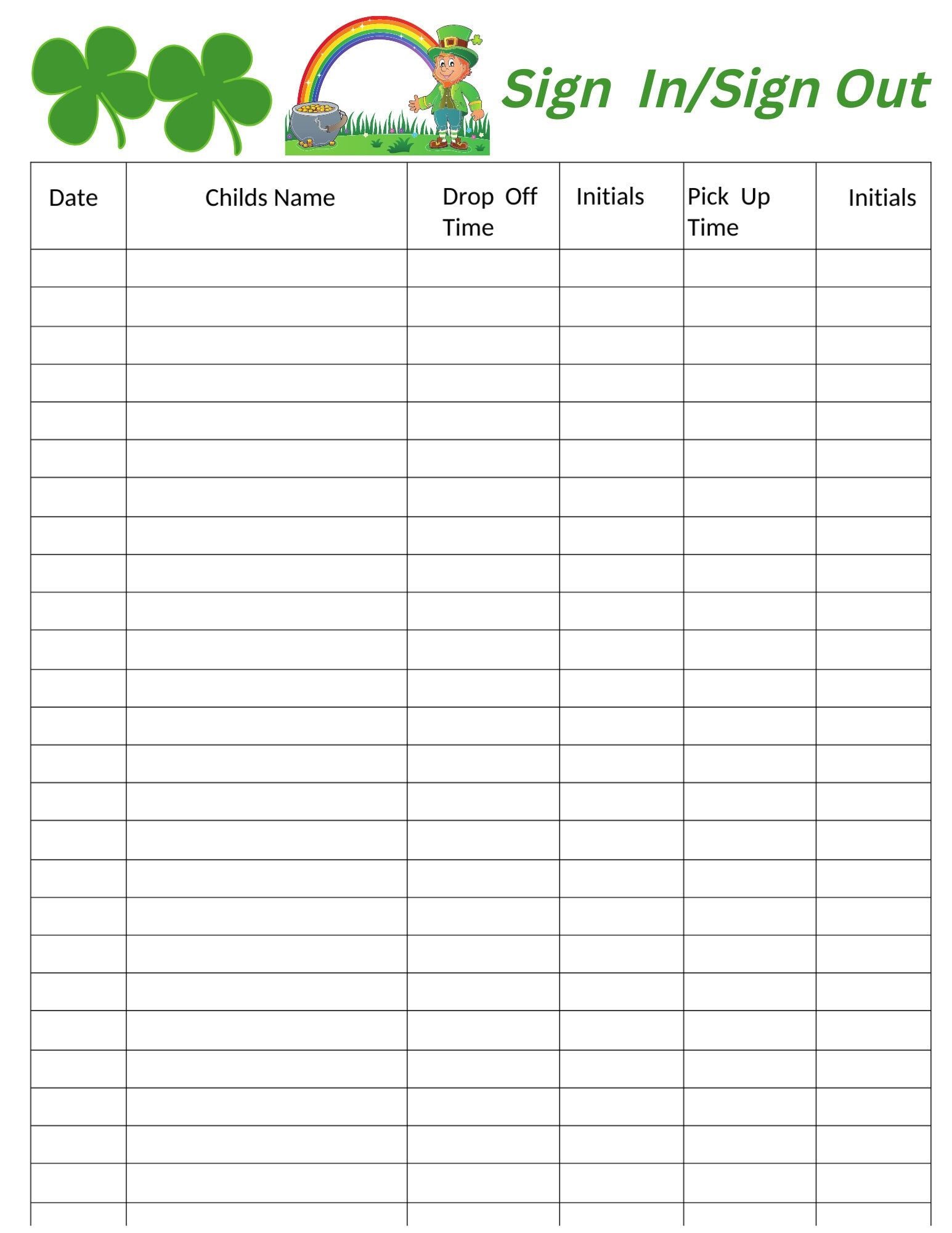 Sign In/ Sign Out Sheet, Daycare Template, Childcare Template, Digitial ...