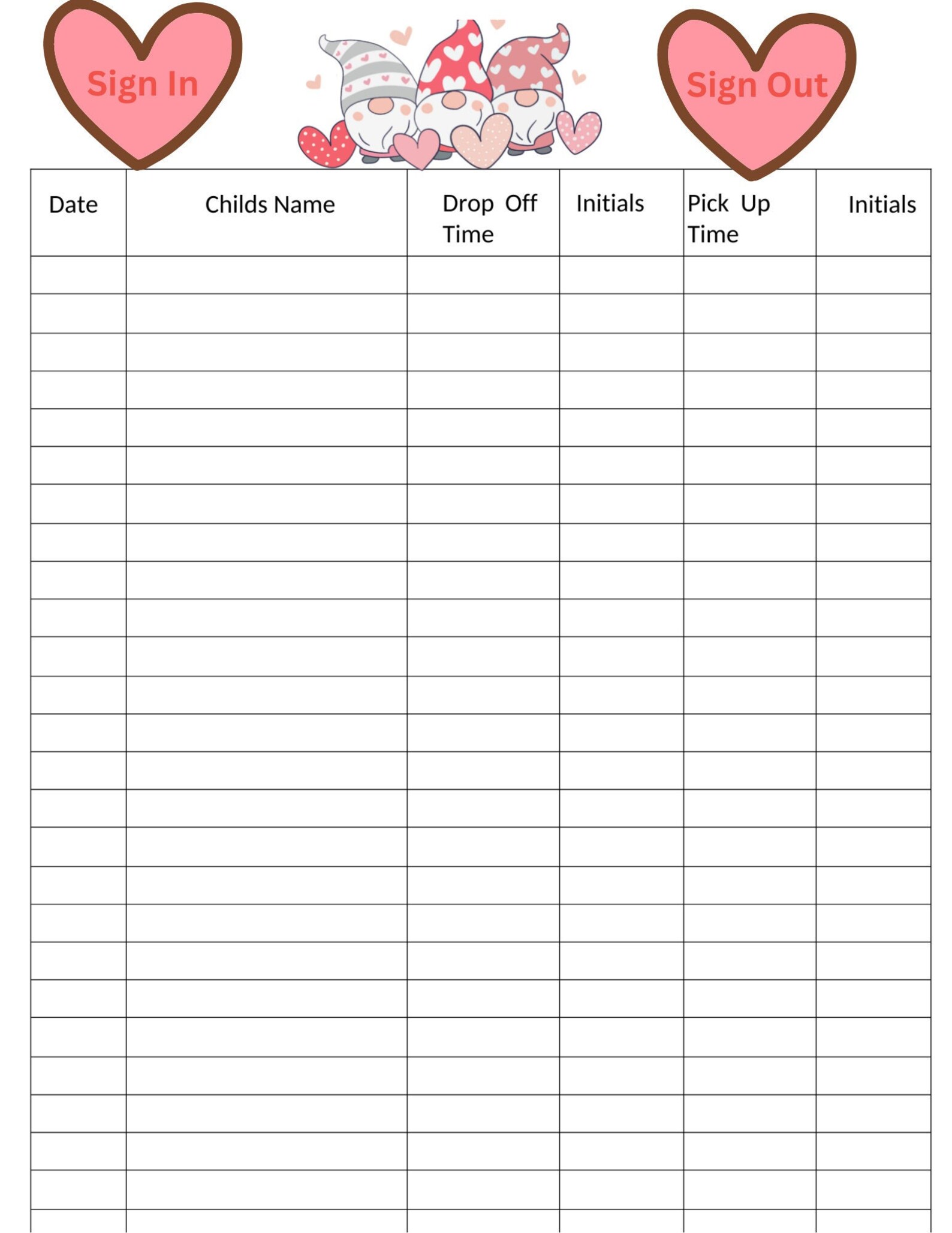 Sign In/ Sign Out Sheet, Daycare Template, Childcare Template, Digitial ...