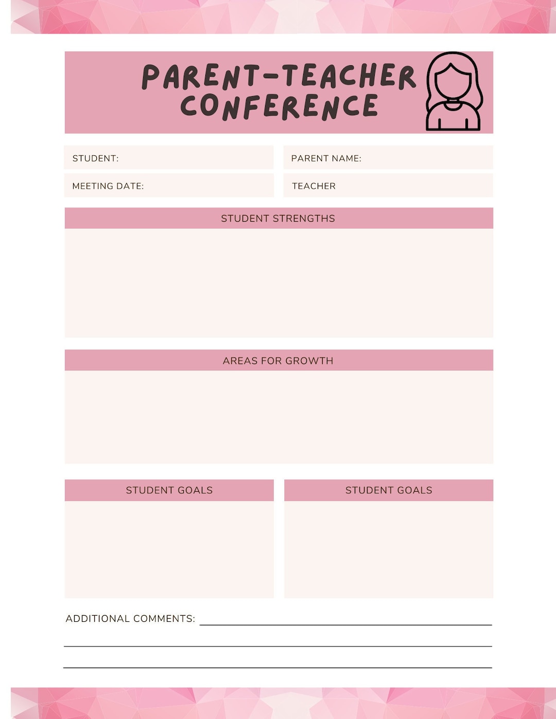 Parent Teacher Conference Form, Teacher Conference, Student Goals ...