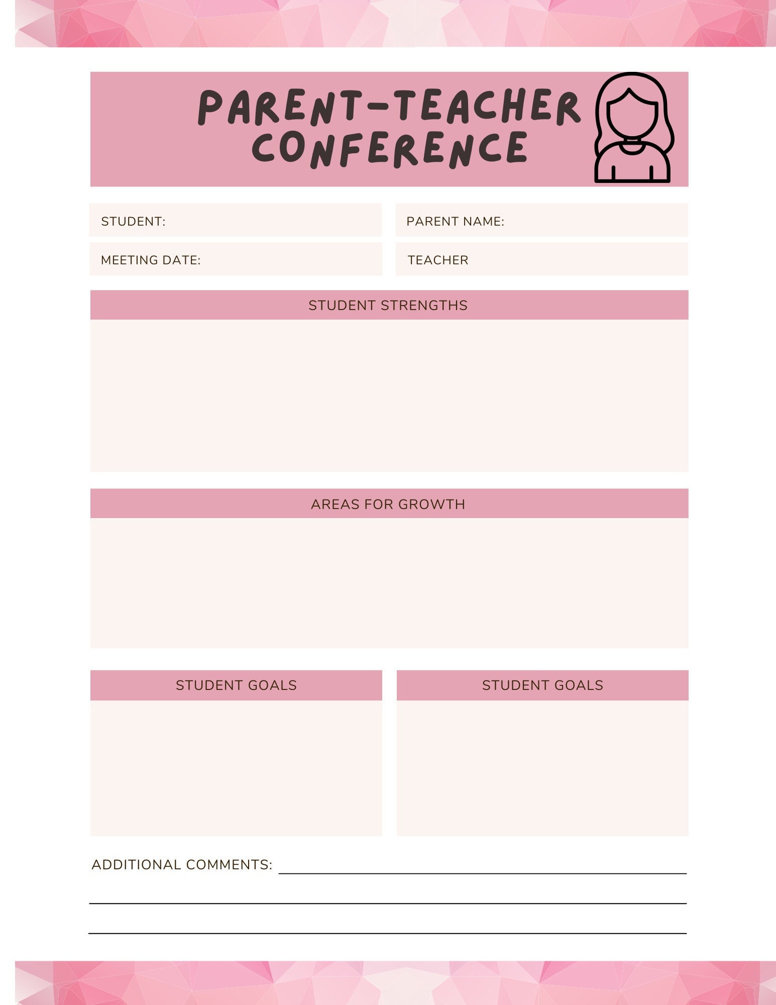 Parent Teacher Conference Form, Teacher Conference, Student Goals ...