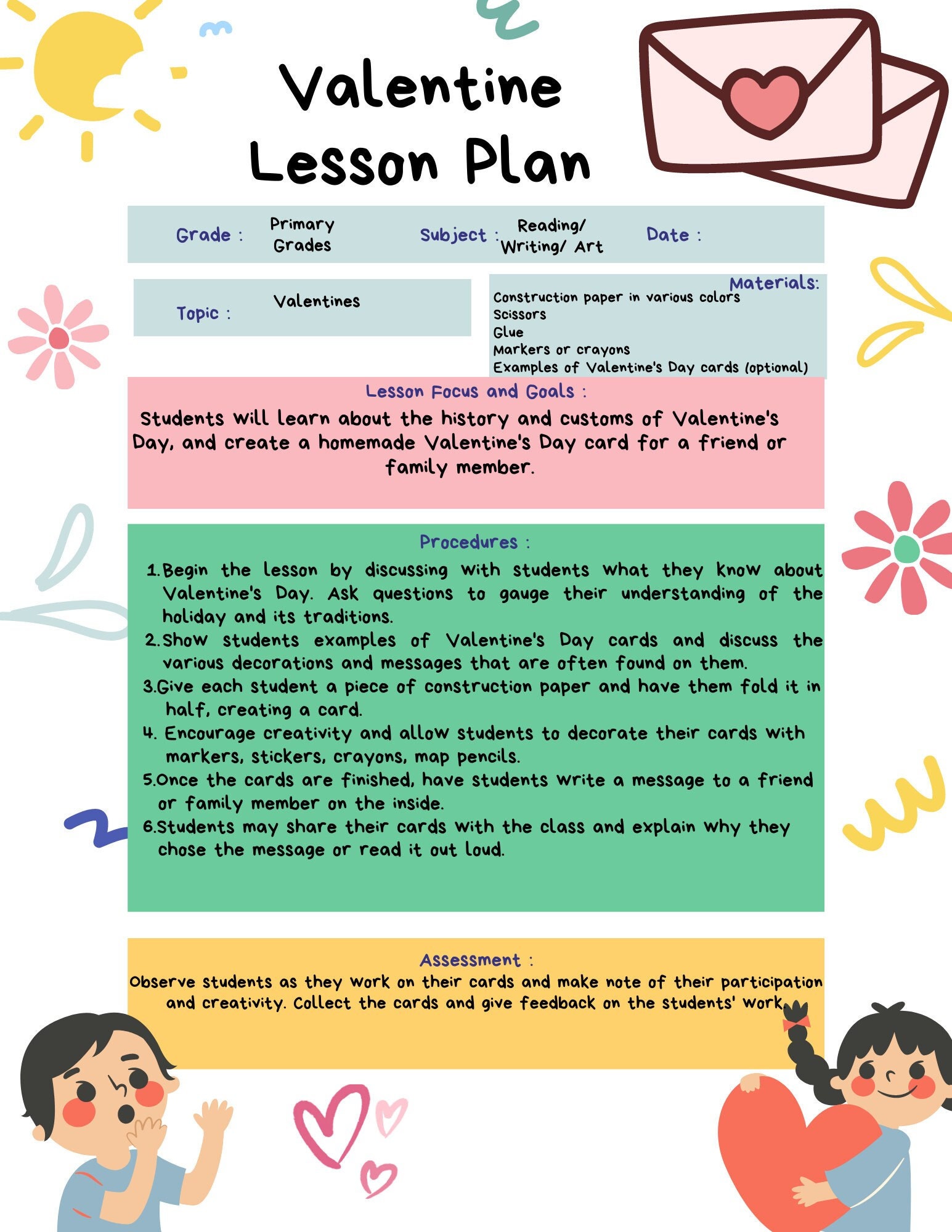 Valentine Lesson Plan, Primary Grades Lesson, Valentine Stations ...