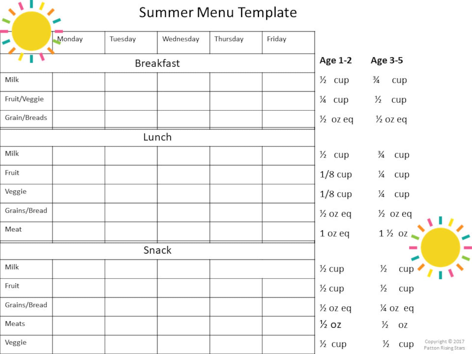 Childcare Menu Templates , Daycare Menu Template, Monthly Menu , Season ...