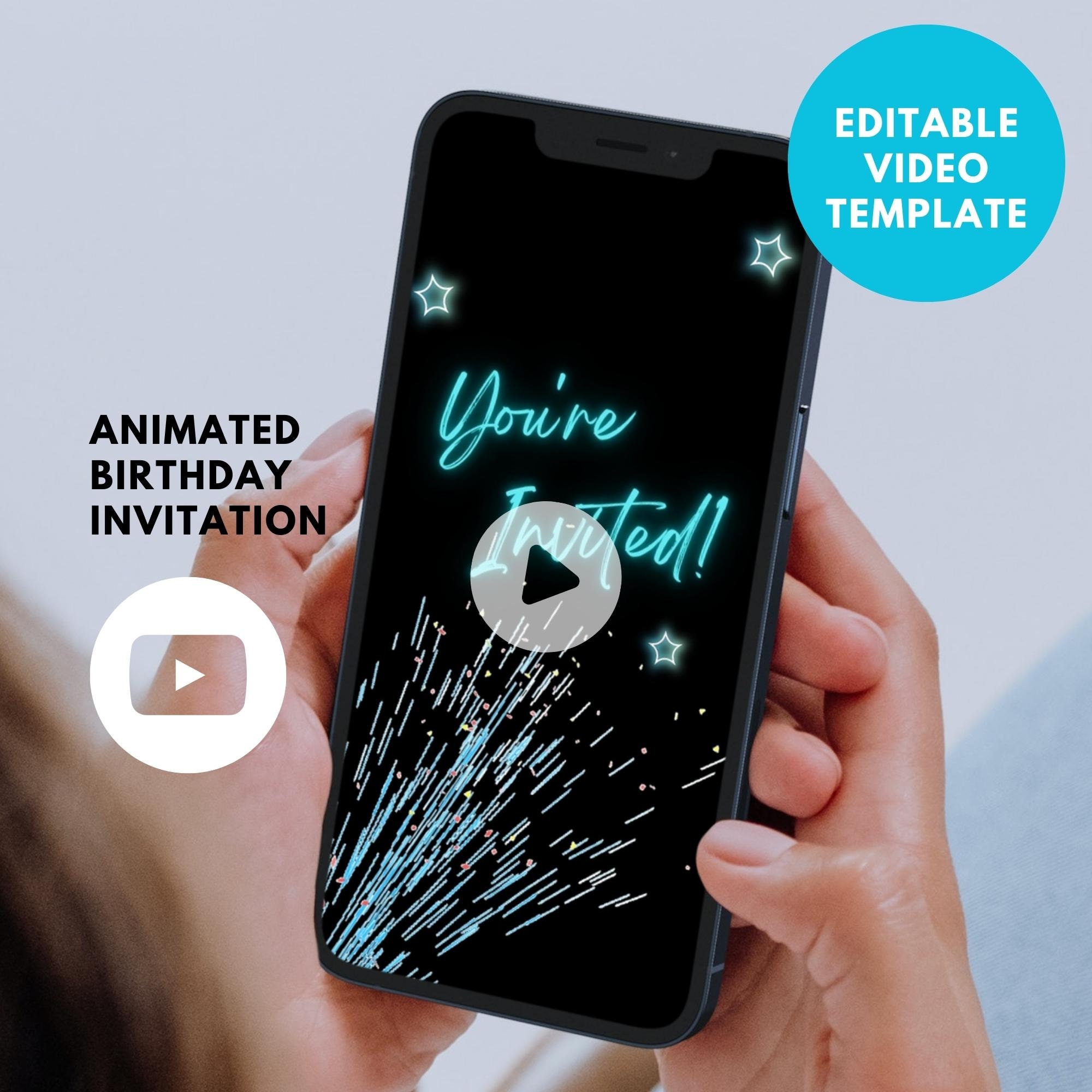 Video Invitation, Animated Invitation, Party Digital Invite, Neon ...