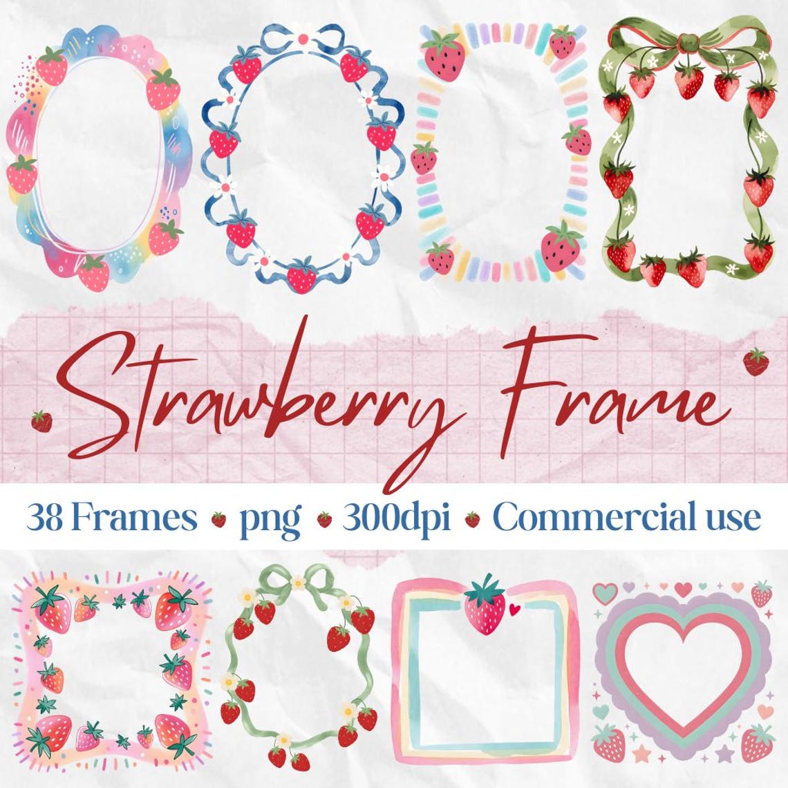 38 Strawberry Frame PNG Bundle | 300 DPI | Printable Digital ...