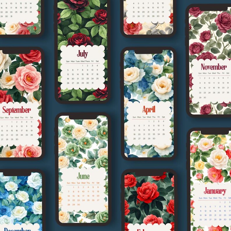 2026 Floral Phone Wallpaper Calendar | Vintage Flower iPhone Background ...