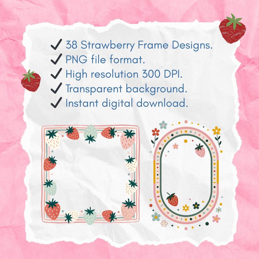 38 Strawberry Frame PNG Bundle | 300 DPI | Printable Digital ...