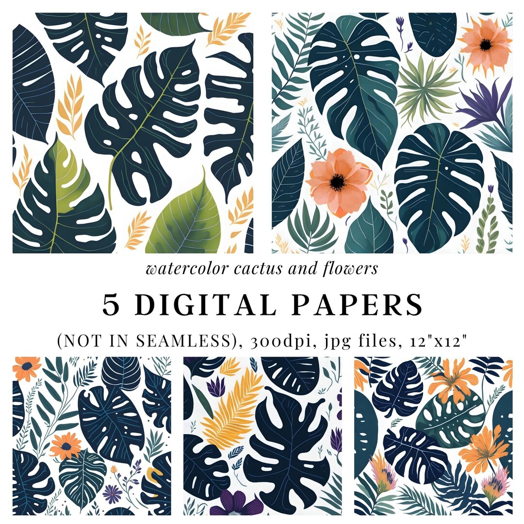5 Digital Papers, Floral Monstera Pattern, Card Making Paper,phonecase ...