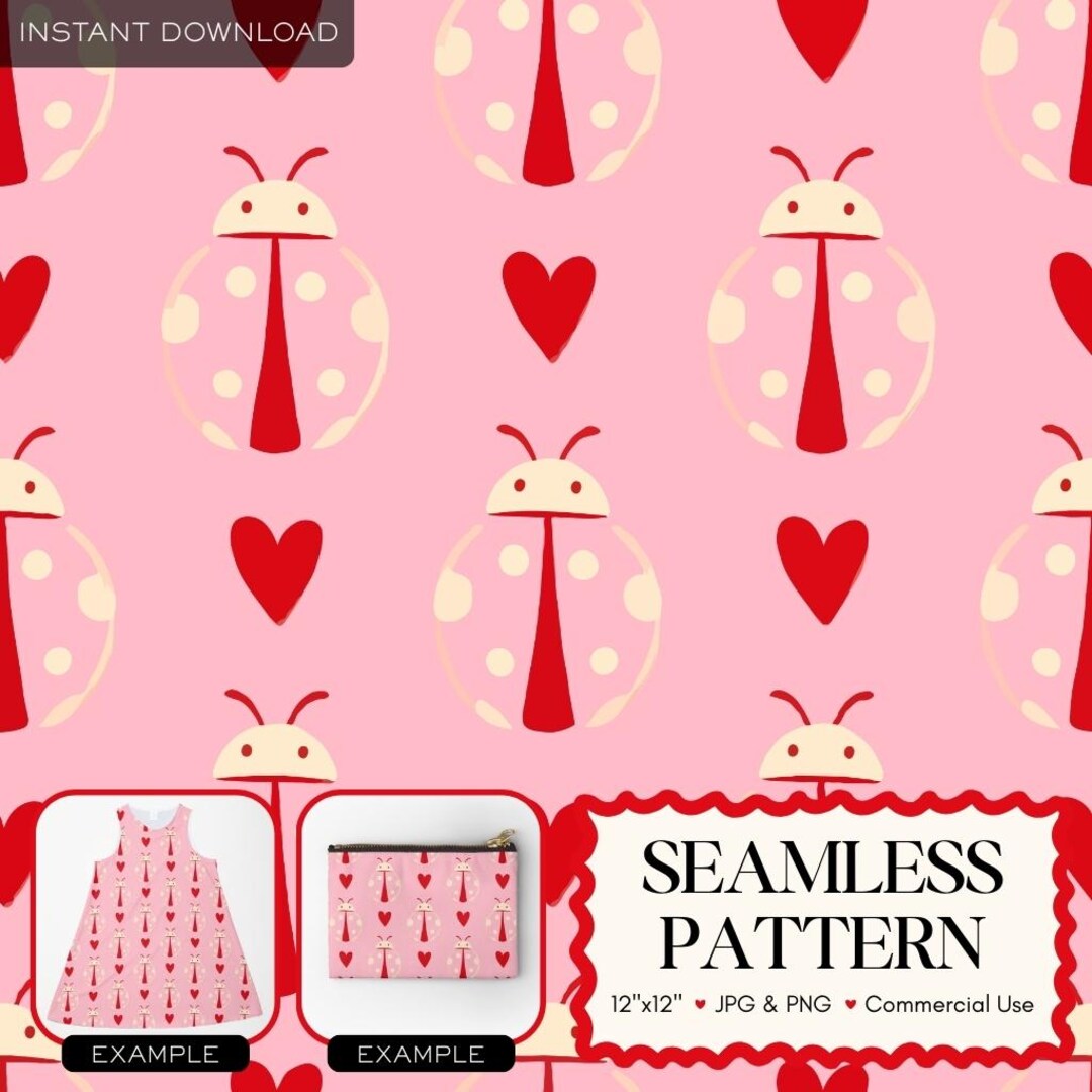 Kawaii Ladybug Seamless Repeating Pattern, Love Bug Digital Paper ...