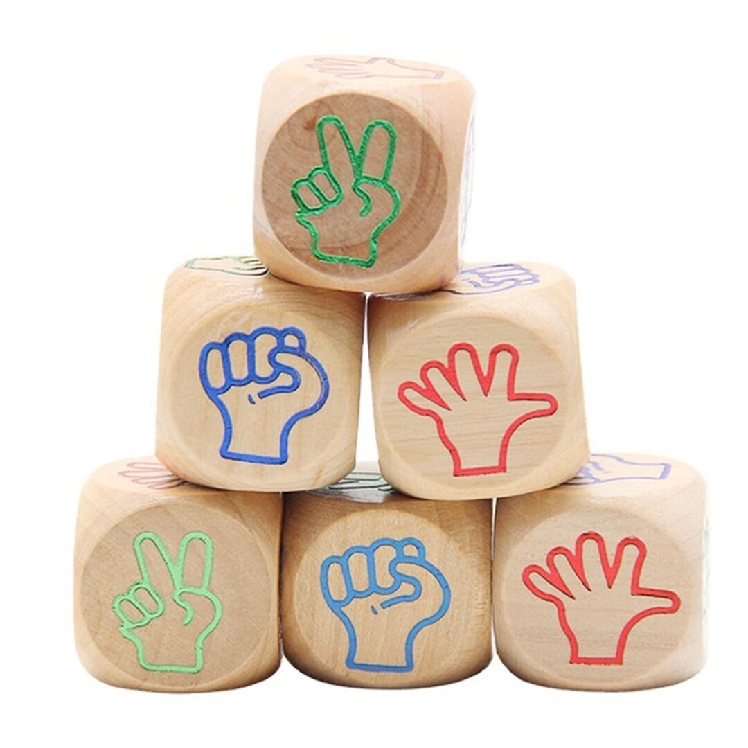 Rock Paper Scissors Dice, Wooden Carved Dice Toys, Party Activity Dice ...