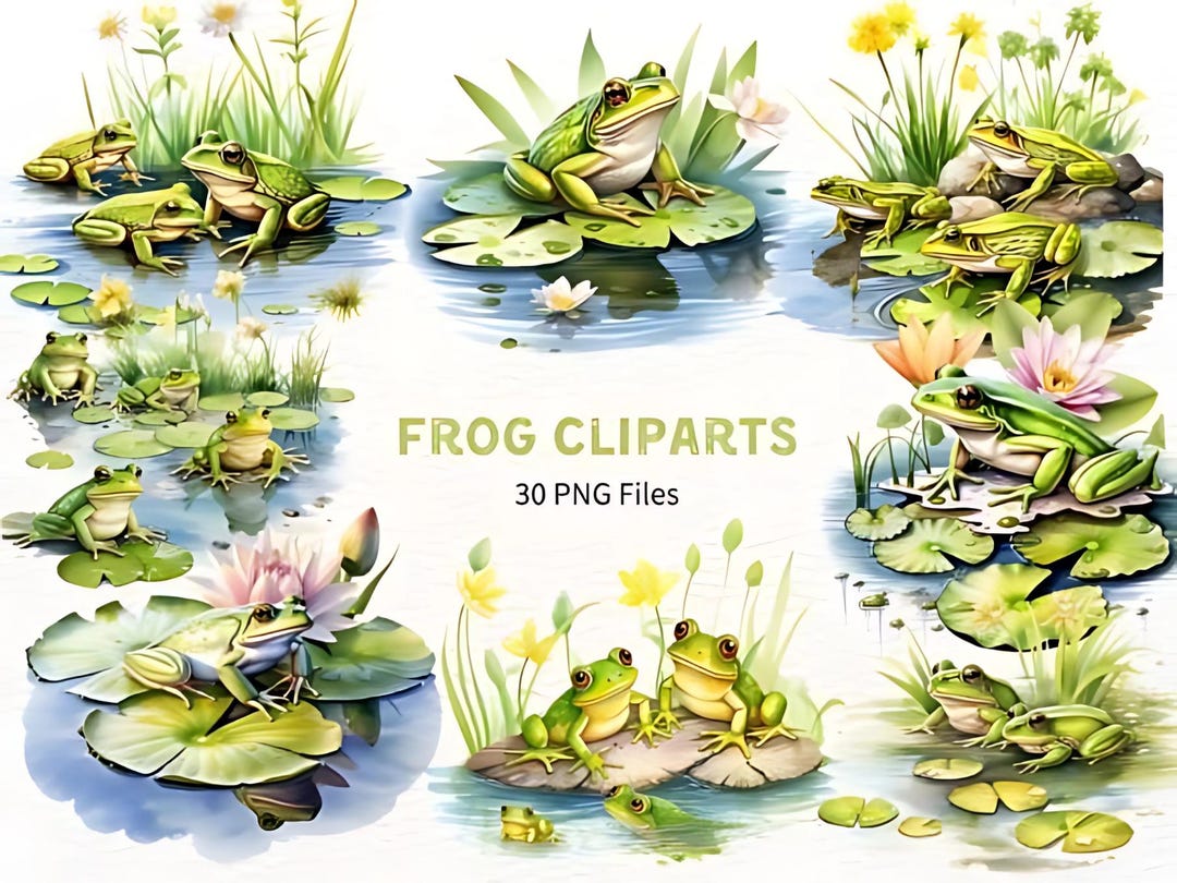 Frogs Watercolor Clipart Bundle, Frog Images, Green Toad Graphics, Lily ...