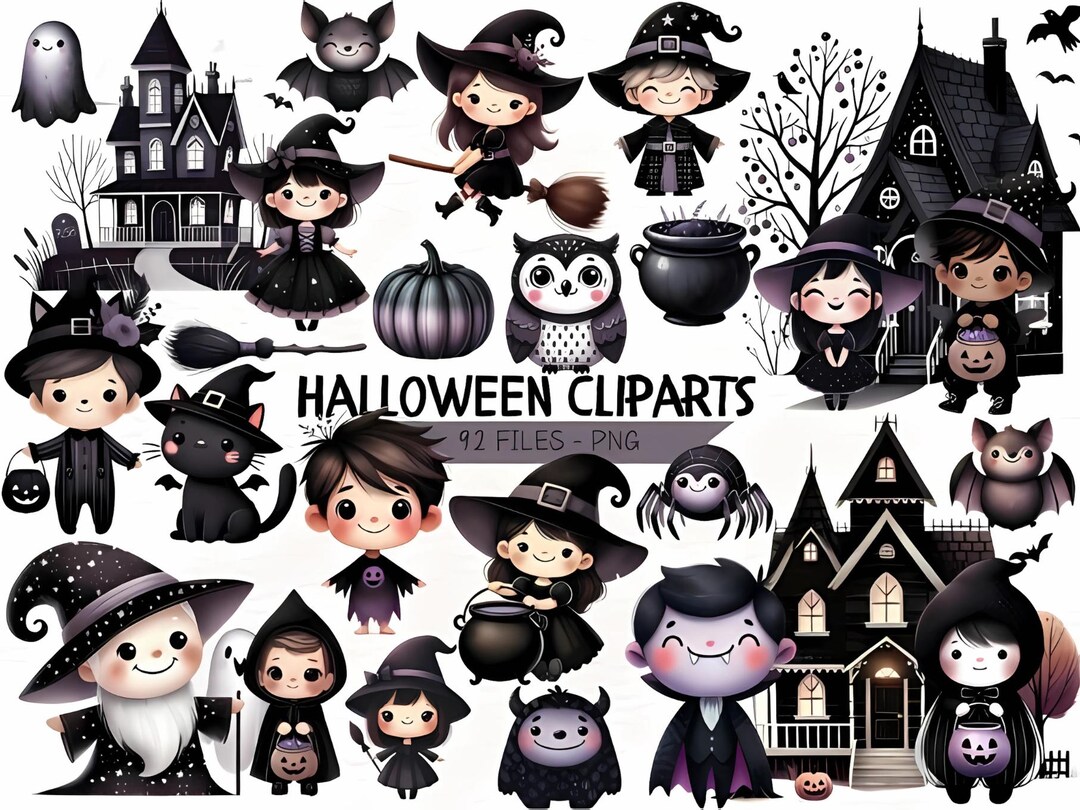 Cute Halloween Watercolor Clipart Bundle, Pumpkin Clipart, Halloween ...