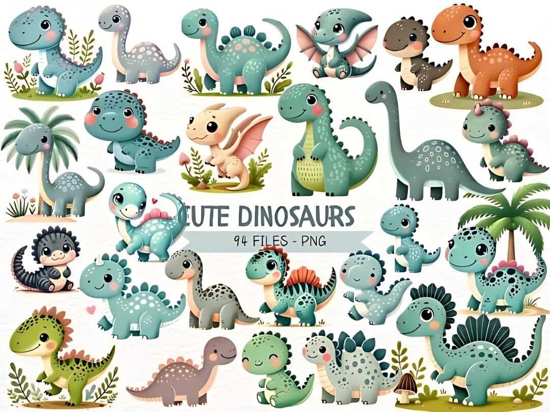 Cute Dinosaurs Clipart Bundle. Dino PNG, Children Nursery Art. AI ...