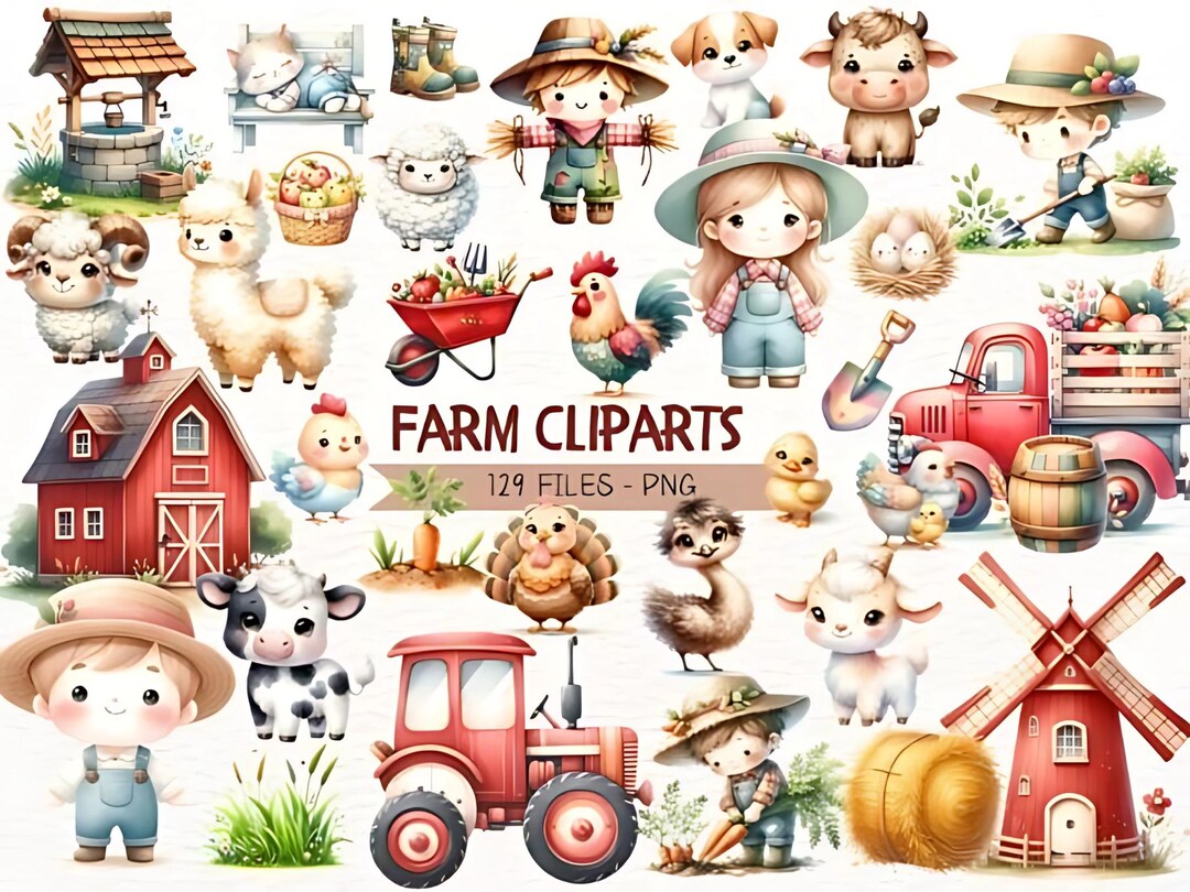 Watercolor Farm Animals Clipart Bundle, Cute Farm Clipart, Sheep ...