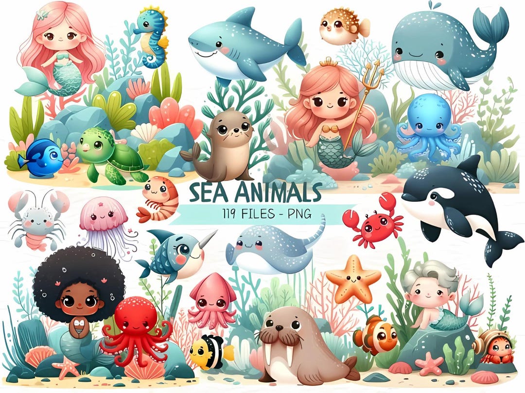 Sea Animals Clipart, Undersea World PNG Cute Marine Animal Images ...