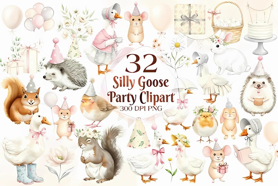 Silly Goose Party Sublimation Clipart, Spring Vintage Cottagecore ...