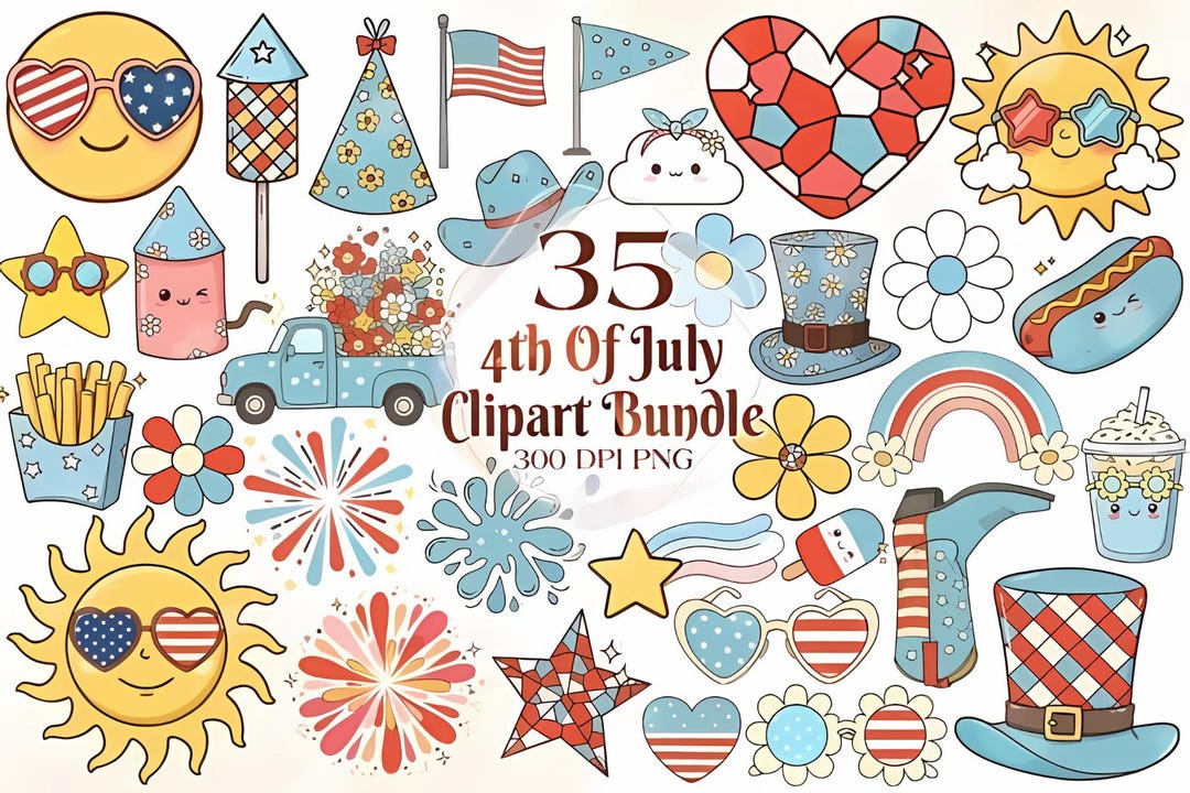 Groovy 4th of July Sublimation Clipart, Hippie Summer America ...