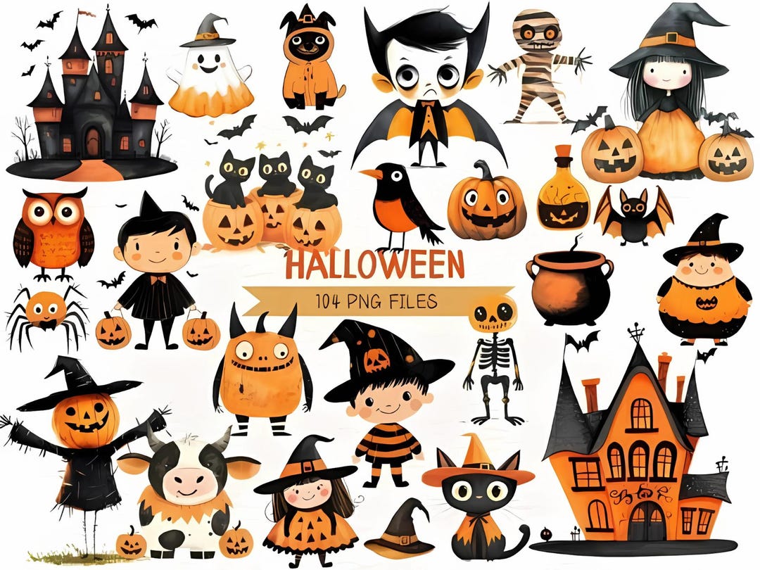 Cute Halloween Watercolor Clipart Bundle, Pumpkin Clipart, Halloween ...