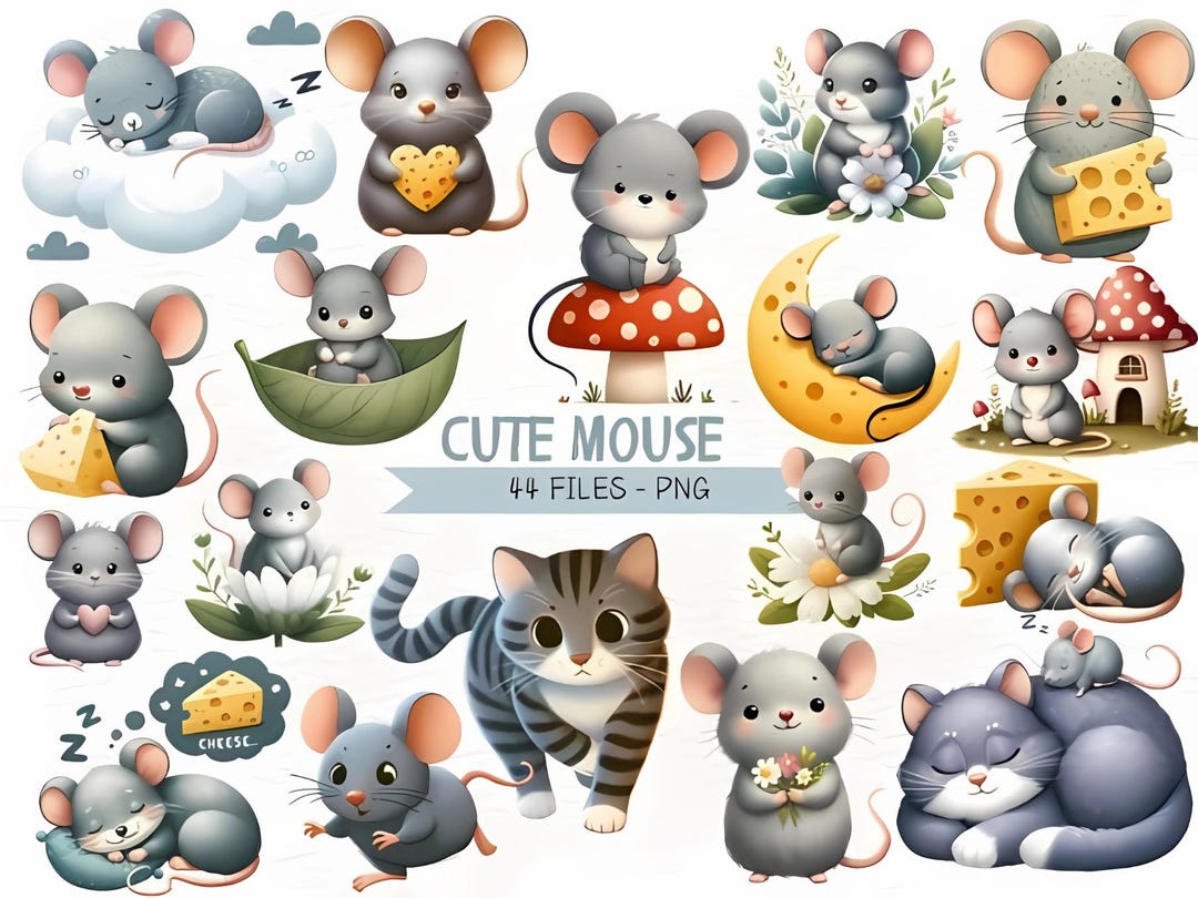 Cute and Funny Mouse Clipart Bundle, Transparent PNG, Card Making, Clip ...