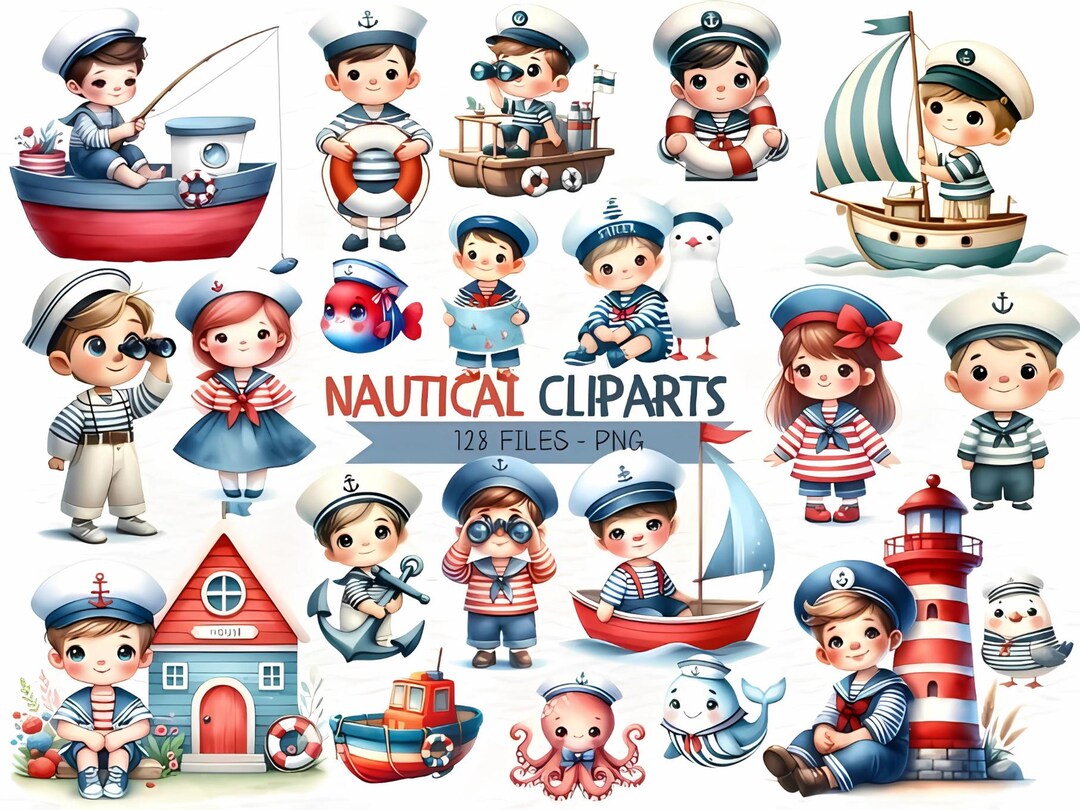 Watercolor Nautical Clipart. Sailor PNG | Nautical PNG | Sublimation ...