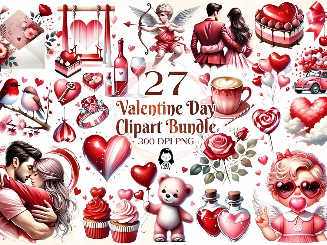 Watercolor Valentine's Day Clipart, San Valentine's Png, Digital ...