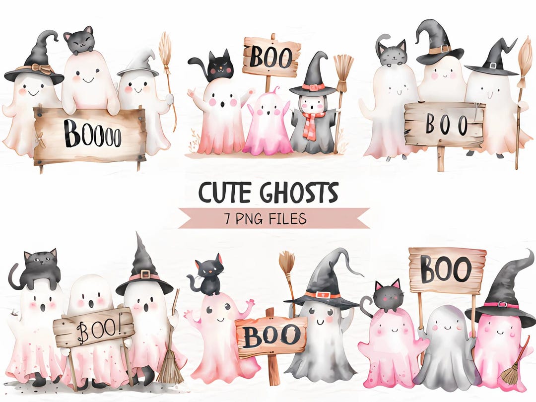 Boo Ghost Halloween Clipart Bundle PNG, Junk Journal Clipart Bundle ...