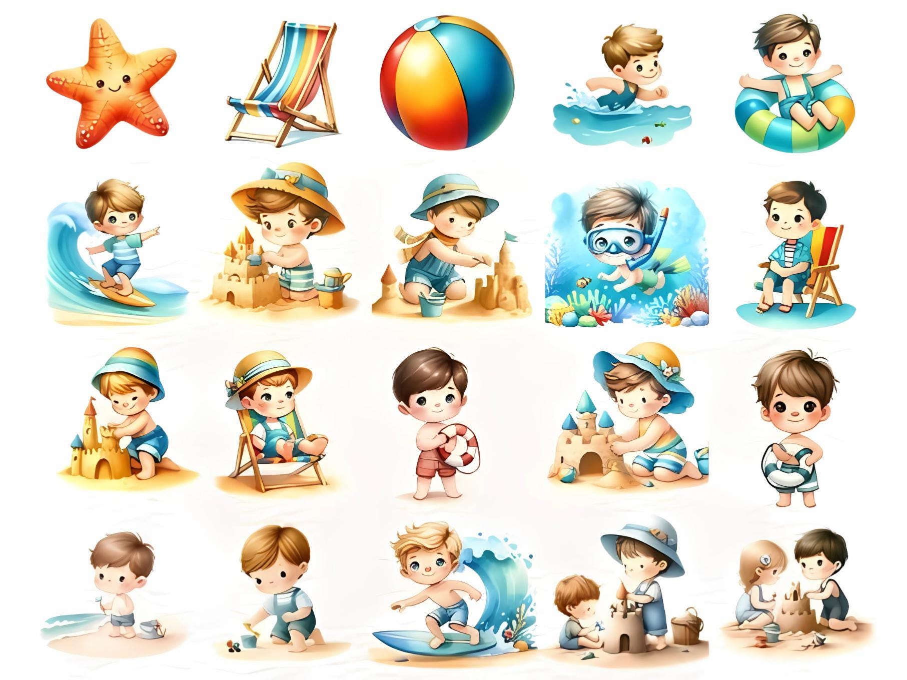 Cute Summer Watercolor Clipart, Tropical Summer Animals Illustrations ...